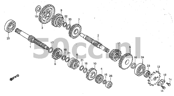 Exploded view honda - mt5 - versnellingsbak 5vscooters, bromfietsen en ...
