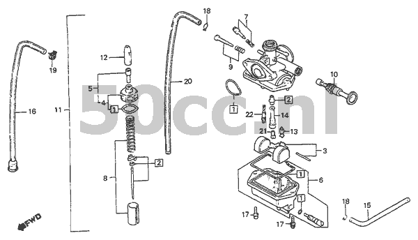 Exploded view honda - mt5 - carburateur 12mmscooters, bromfietsen en 2 ...
