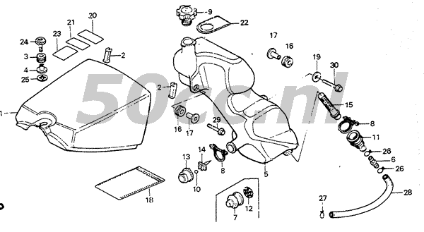 Exploded view honda - mb5 - olietankscooters, bromfietsen en 2-takt ...