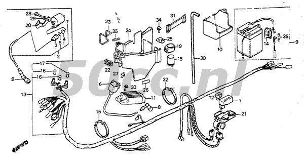 Exploded view honda - mb5 - kabelboomscooters, bromfietsen en 2-takt ...